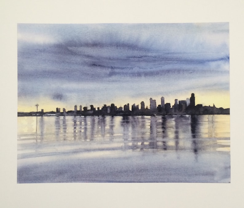 Watercolor Print Seattle Skyline Print Seattle Print West - Etsy