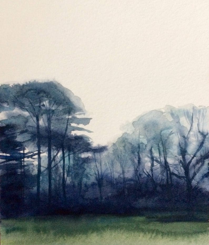 Tree Watercolor Tree Painting Woodland Misty Trees - Etsy