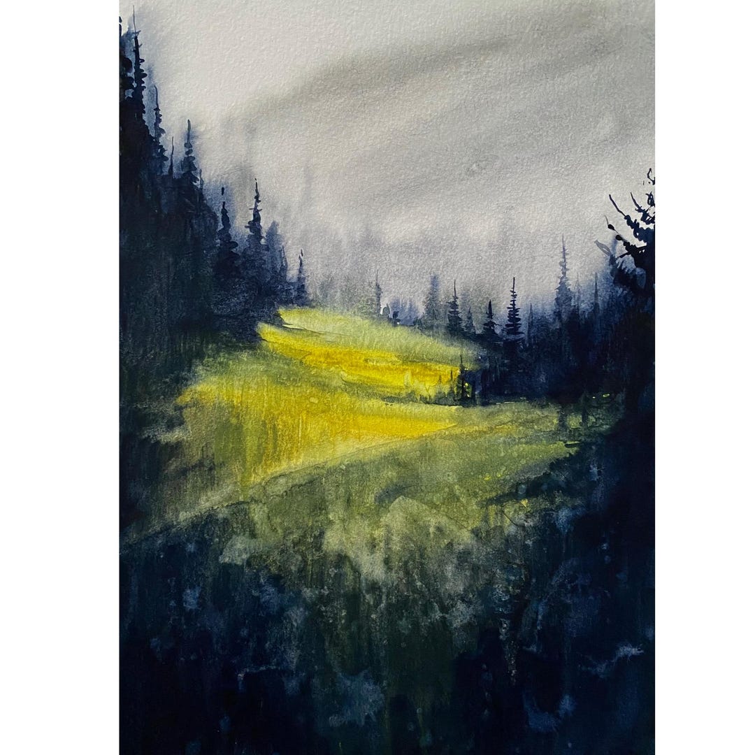 Pacific Northwest Landscape Watercolor, PNW Watercolor, Mountain ...