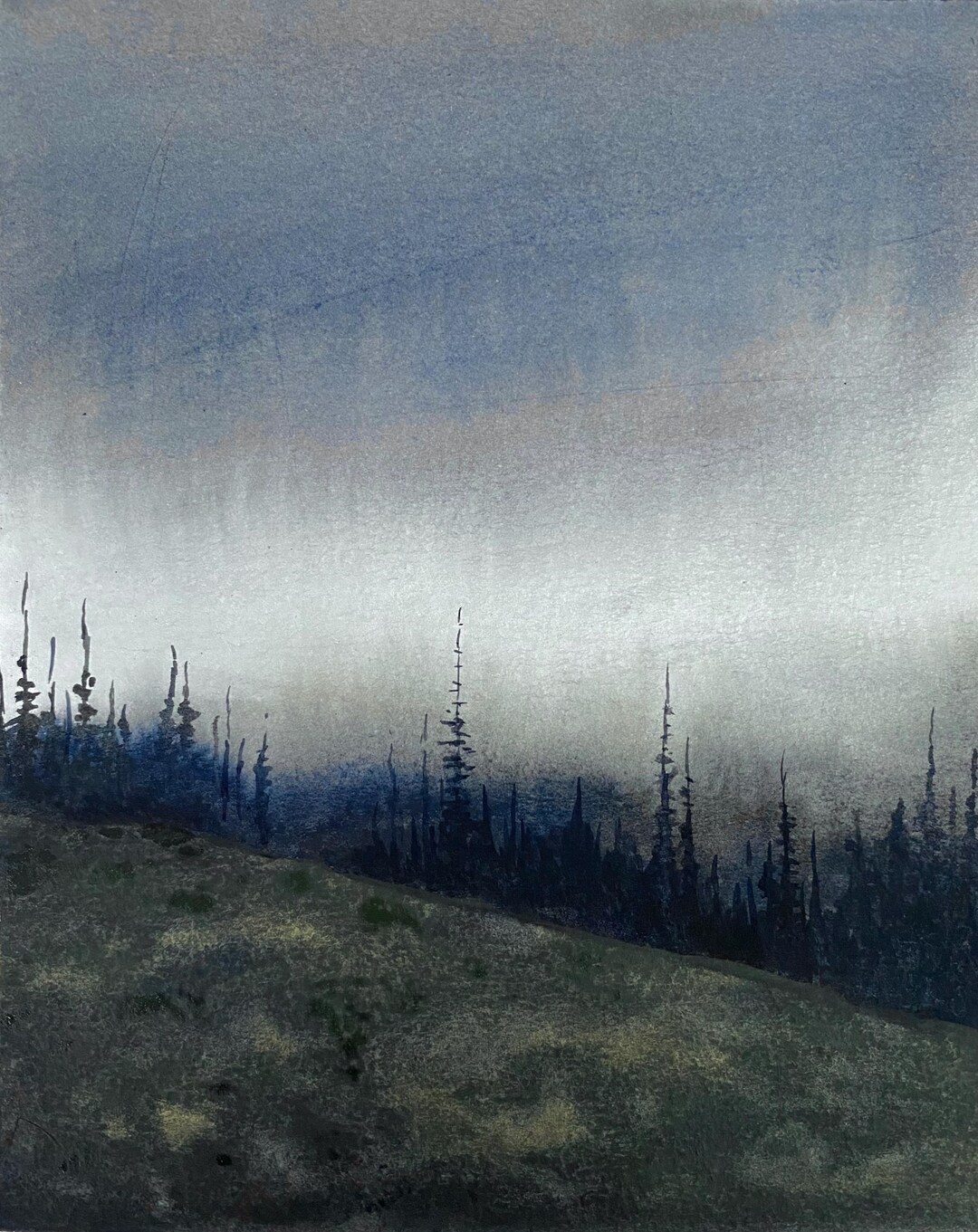 Mountain Trees, Mountain Side , Watercolor Pines, Pacific Northwest ...
