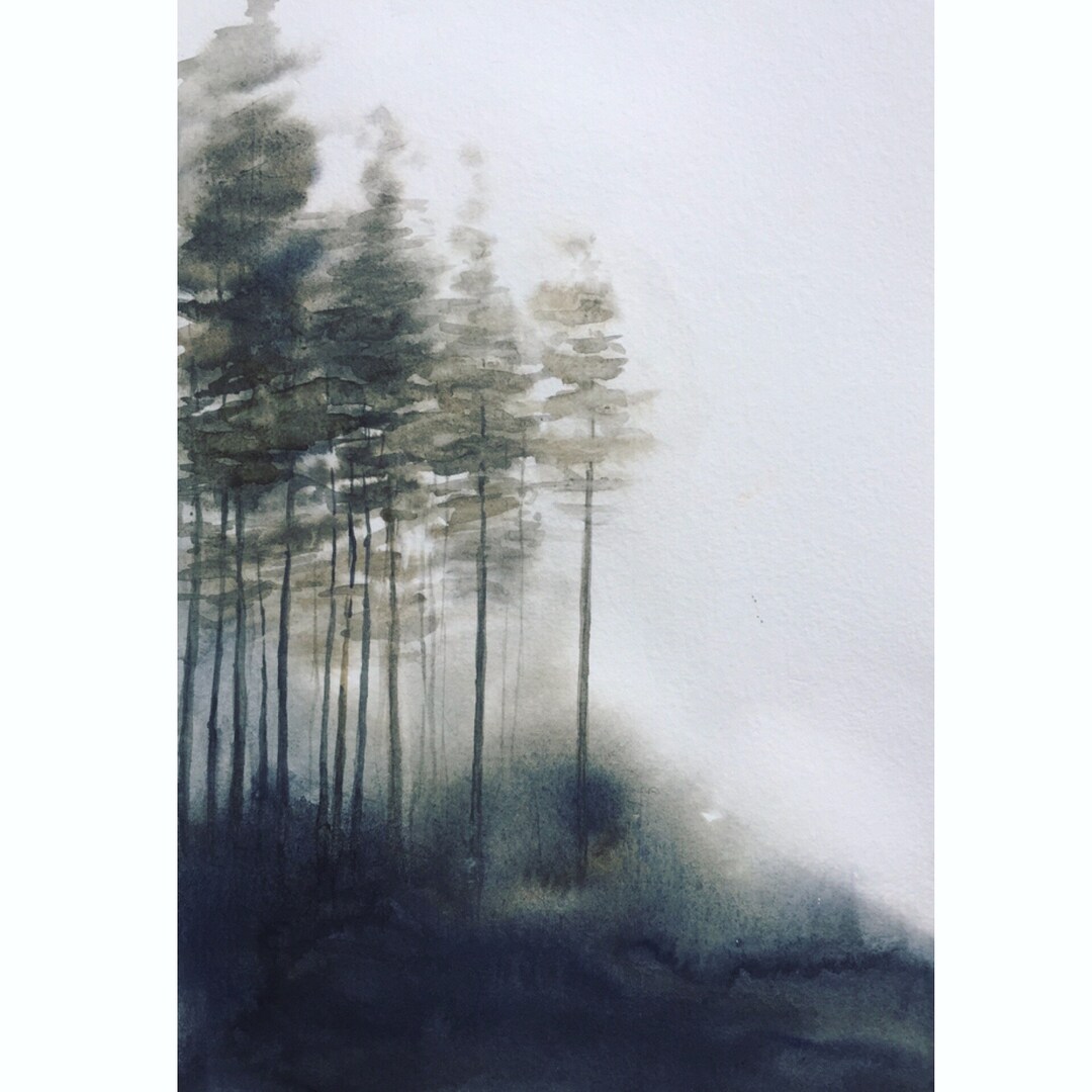 Forest Watercolor, Pine Forest Watercolor, Wet in Wet Forest, Loose ...