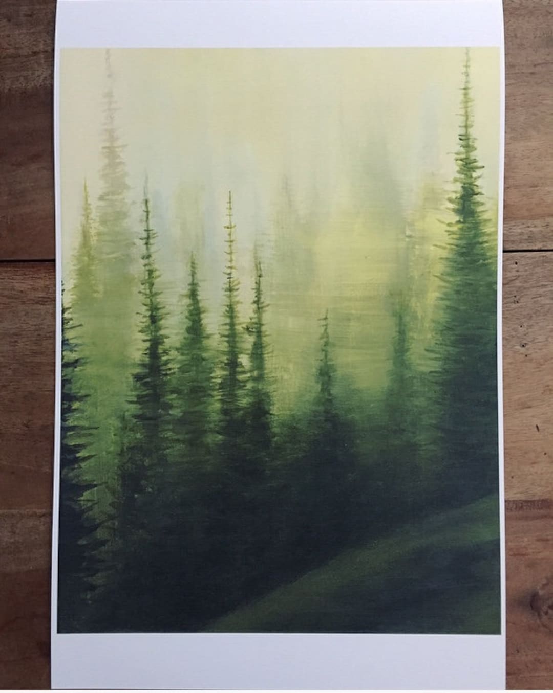 Forest Print, Forest Painting, Pine Forest Print, Misty Pine Forest ...