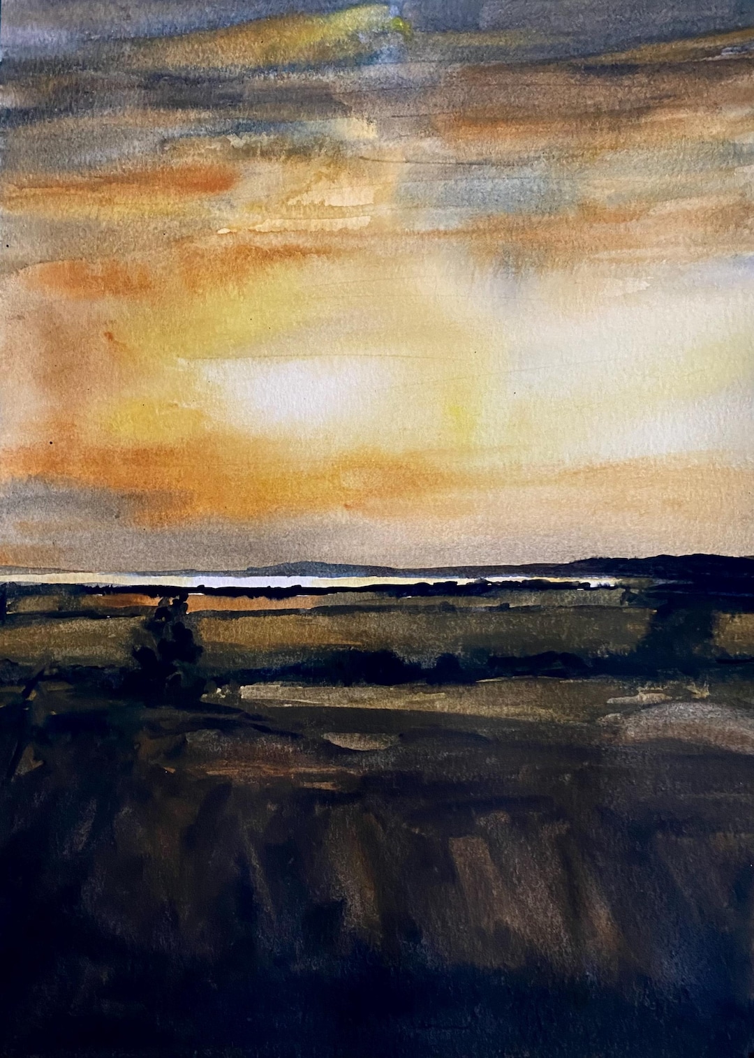 Devon Watercolor, Sunset Painting, Sunset Watercolor, Sunset Sky, Sky ...