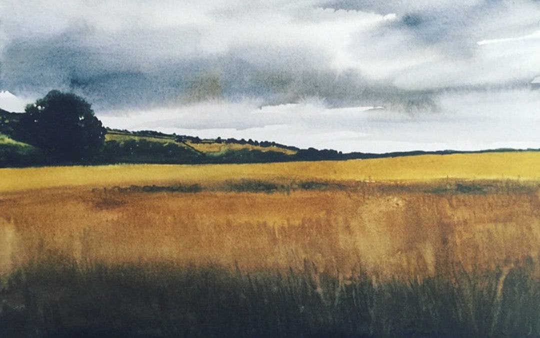 English Watercolor, English Wheatfield, English Landscape, Watercolor ...