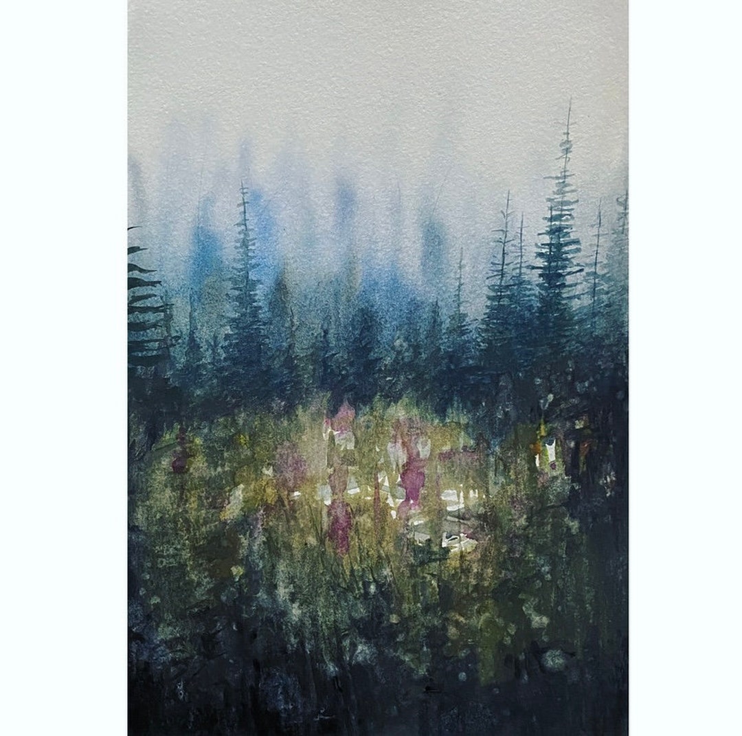 Pacific Northwest Watercolor, Misty Pine Forest, Watercolor Forest, PNW ...