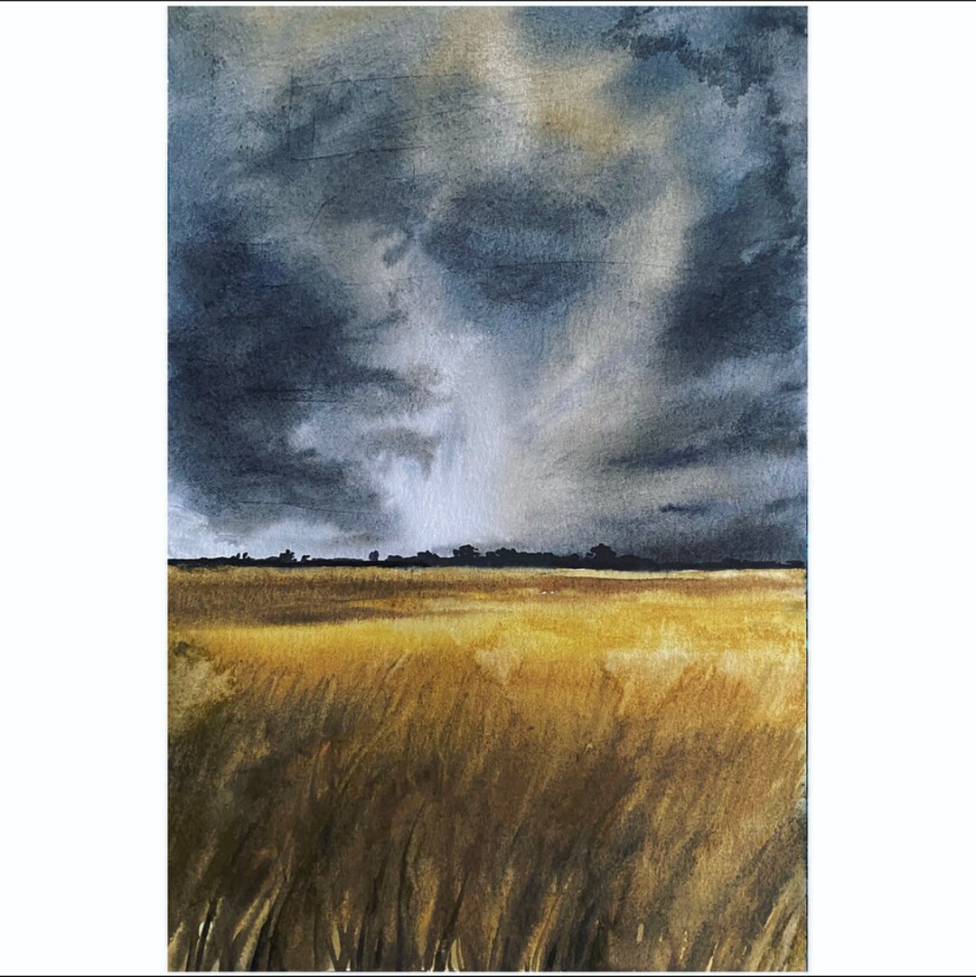 Watercolor Landscape, Storm Cloud Watercolor, Stormy Skies Watercolor ...