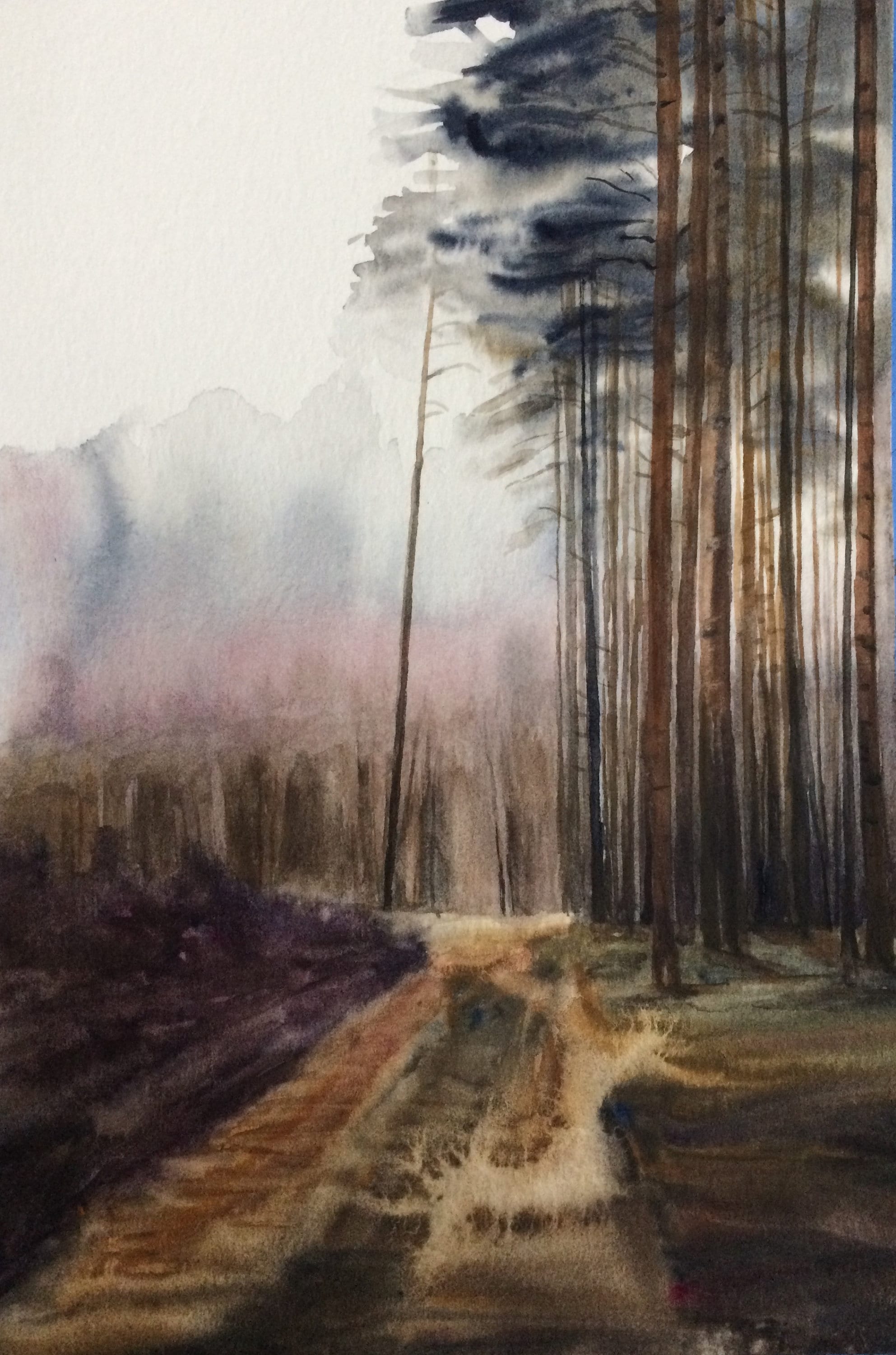 Forest Watercolor, Forest Painting, Misty Pine Forest Painting, Misty ...