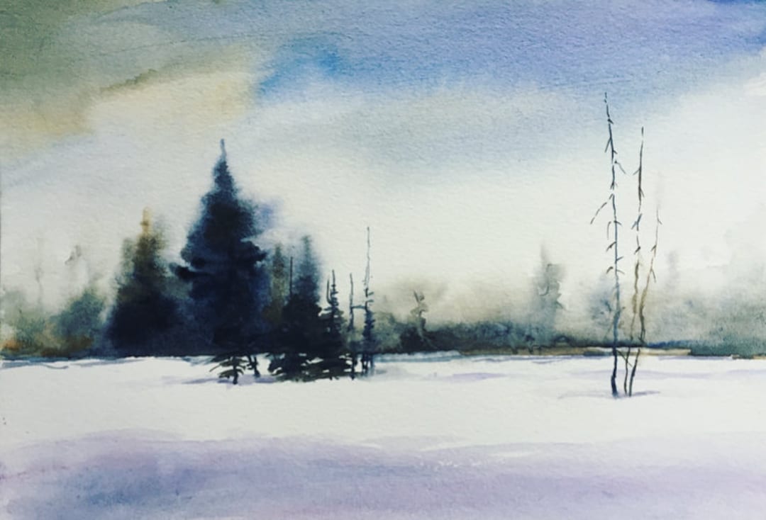 Snow Landscape, Winter Landscape, Watercolor Landscape, Winter ...