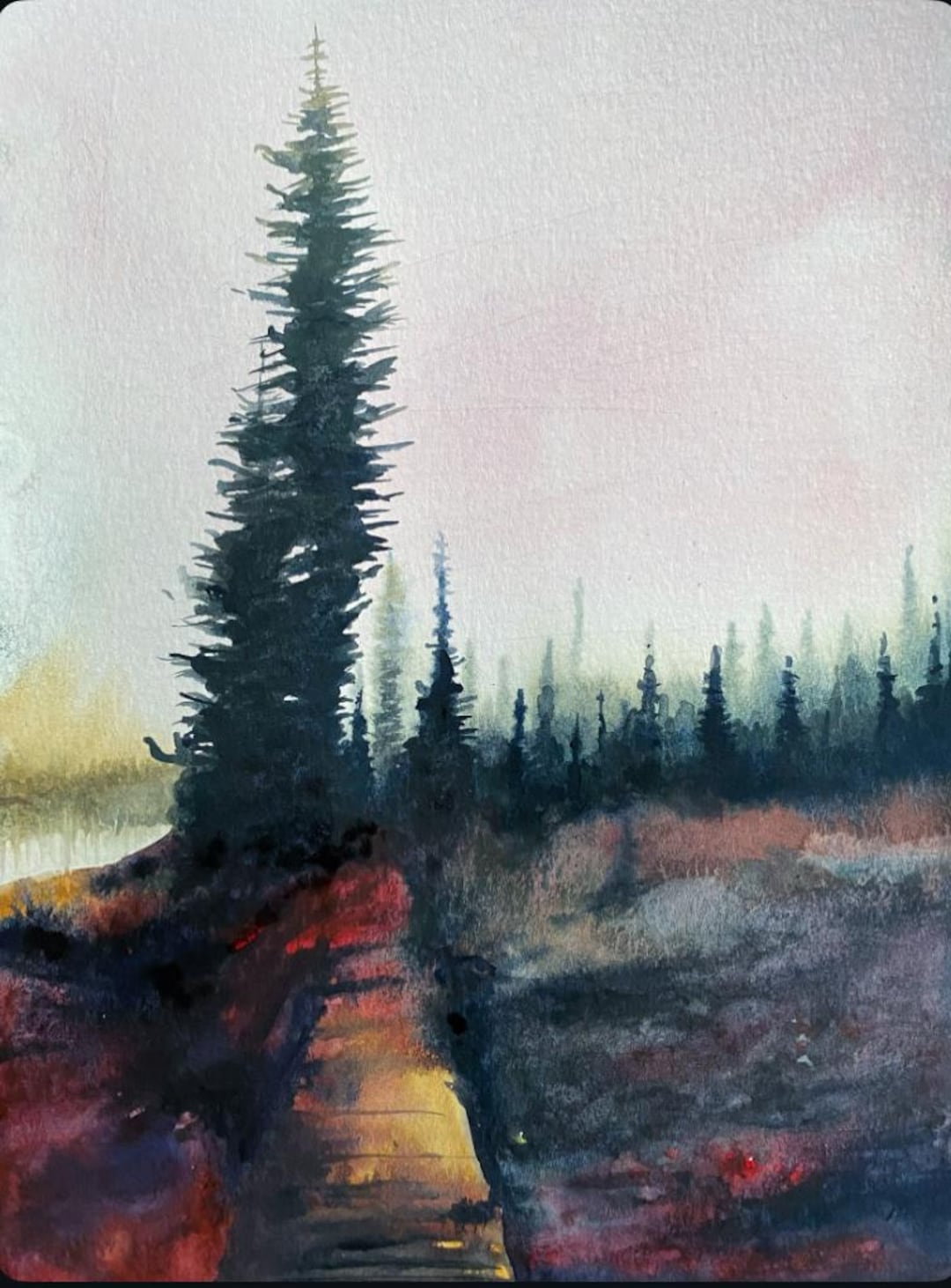 PNW Watercolor, Misty Pines, Watercolor Meadow, PNW Watercolor ...