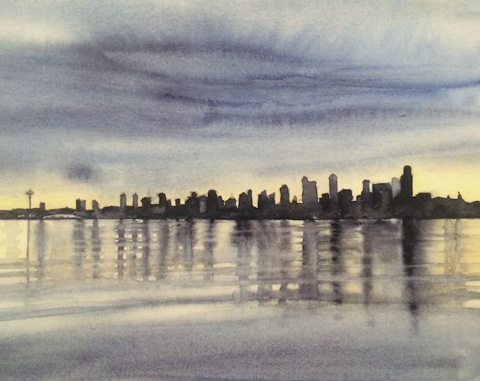 Watercolor Print Seattle Skyline Print Seattle Print West | Etsy