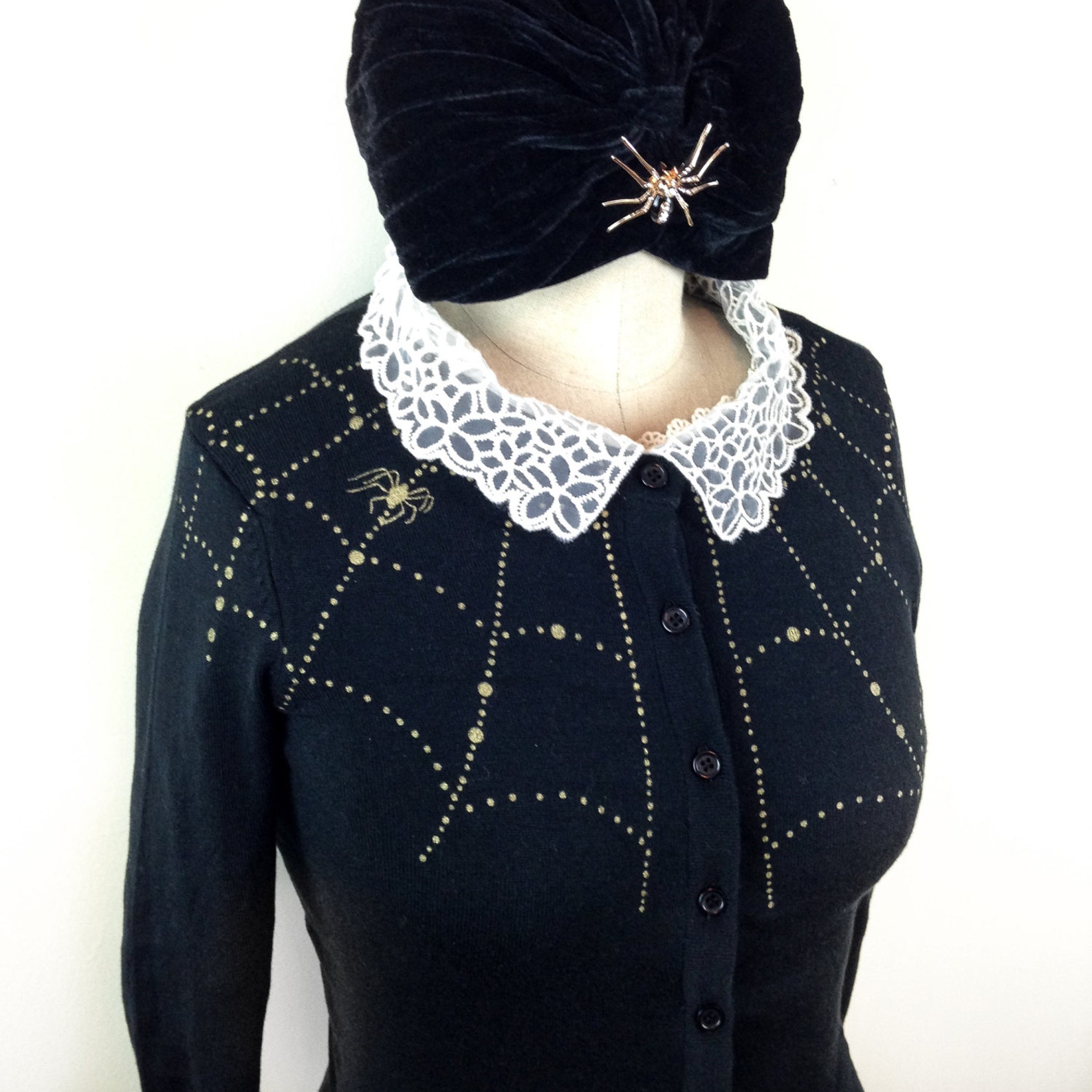 Spider Web Cardigan Size S,M,L,XL,2XL,3XL Sweater in Black Vintage ...