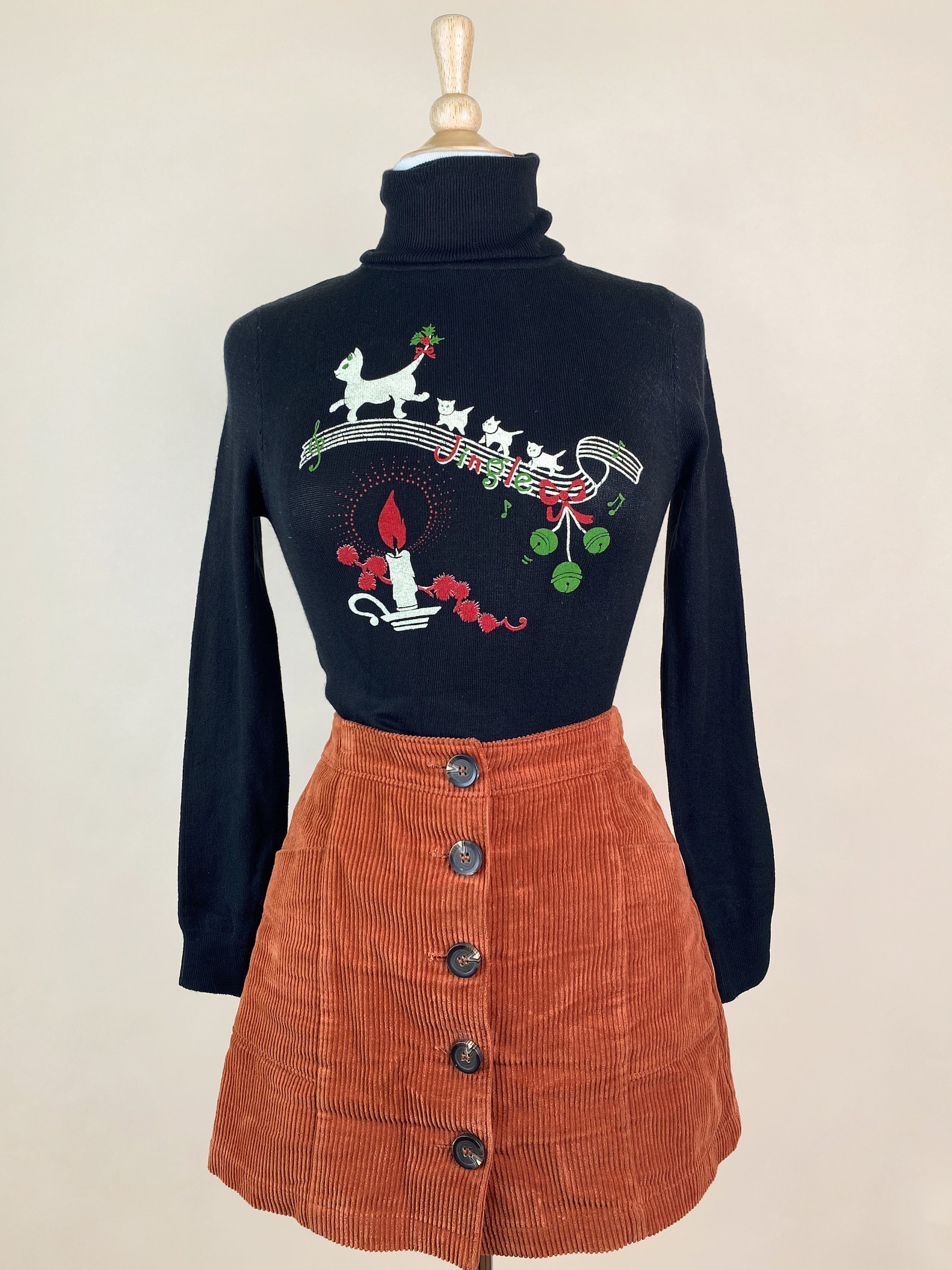 Jingle Cats Turtleneck Sweater in Black Size S, M, L Vintage Inspired ...