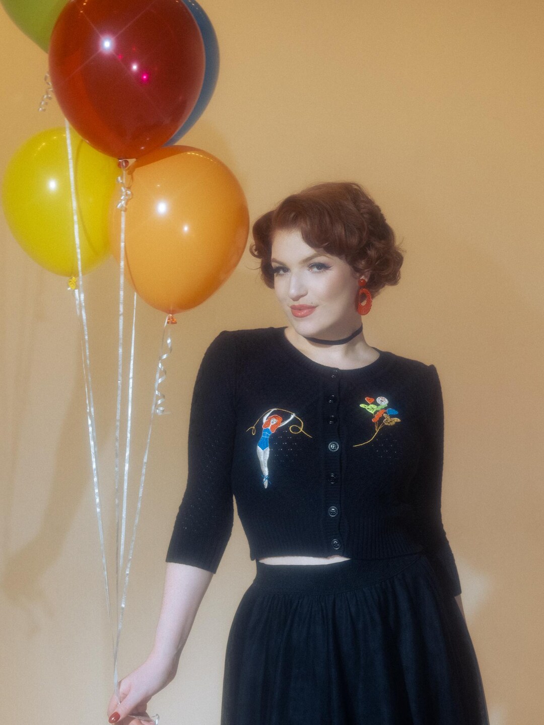 Circus Balloons Cropped Cardigan in Black Size S,M,L, Xl,sweater ...