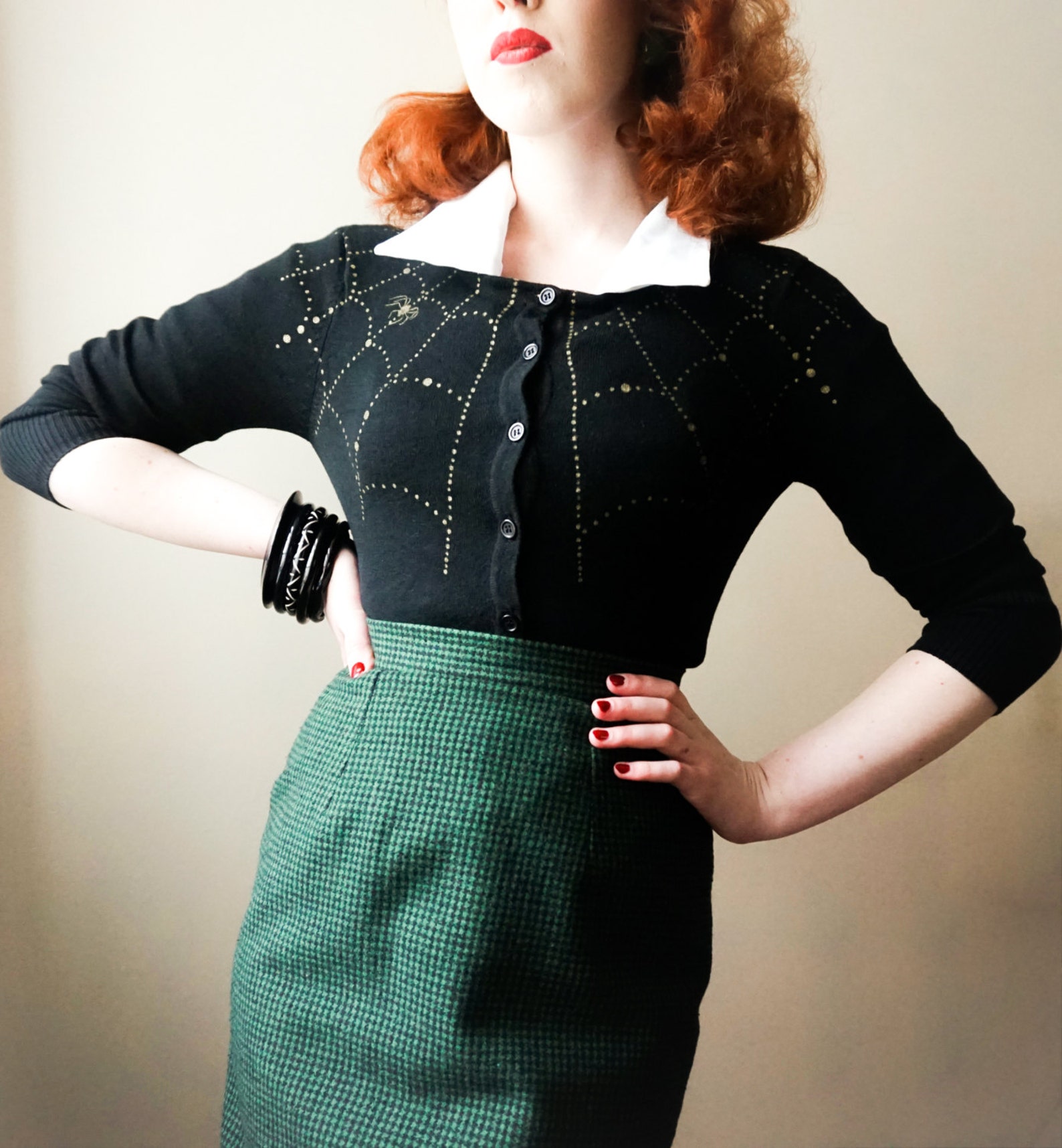 Spider Web Cardigan Size S,M,L,XL,2XL,3XL Sweater in Black Vintage ...