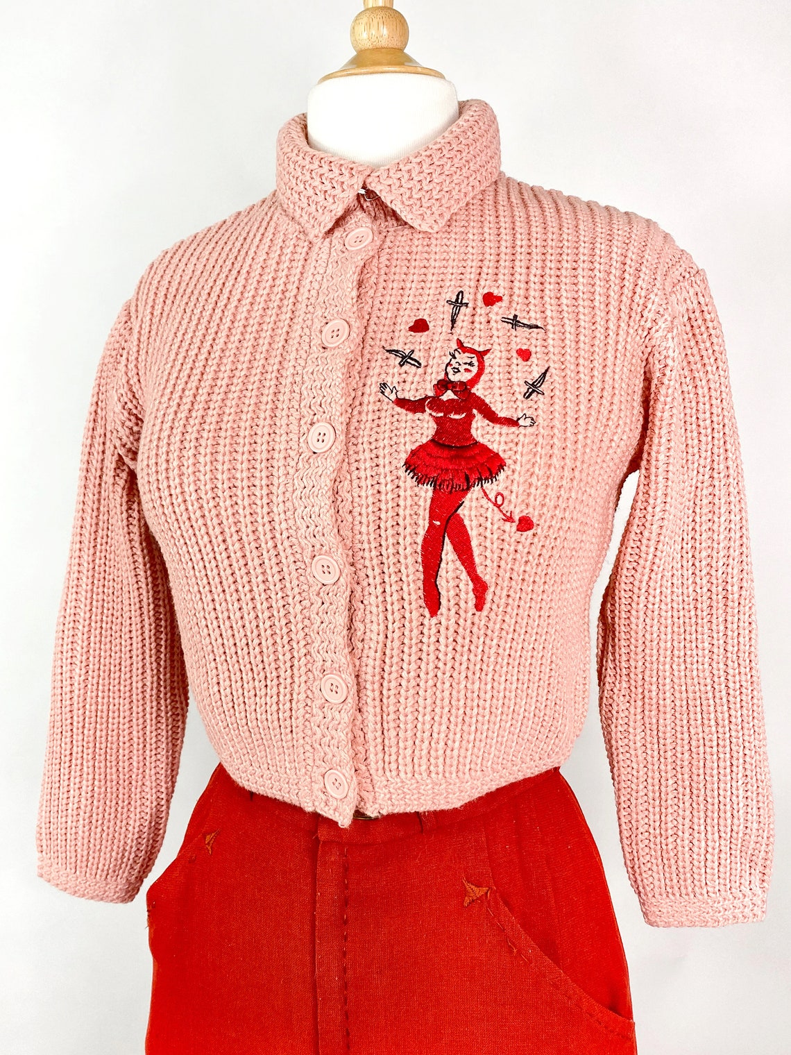 Dagger Devil Cropped Sweater in Peach / Vintage Inspired by - Etsy