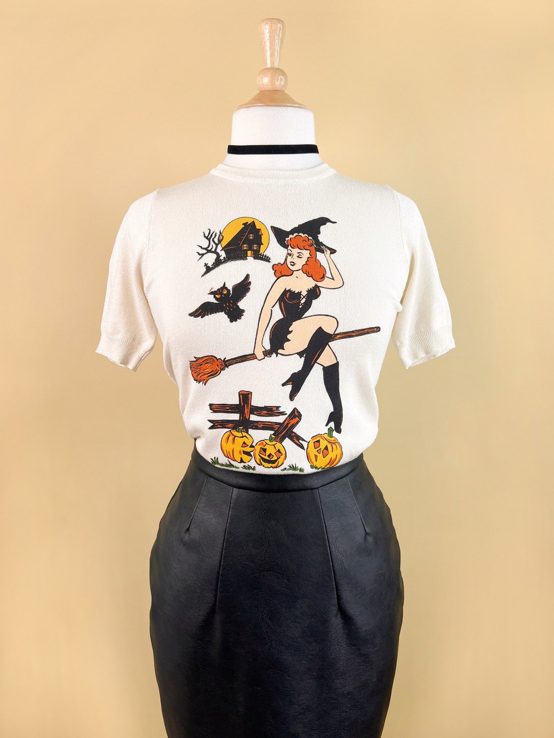 Season of the Witch Short Sleeve Sweater in Oatmeal Size S,M,L,XL in ...