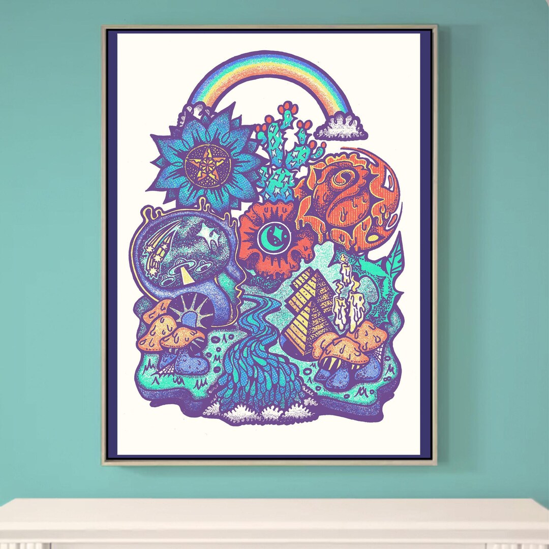 Psychedelic Art Print, Pyramid Country Wall Art, Retro Psychedelic Home ...