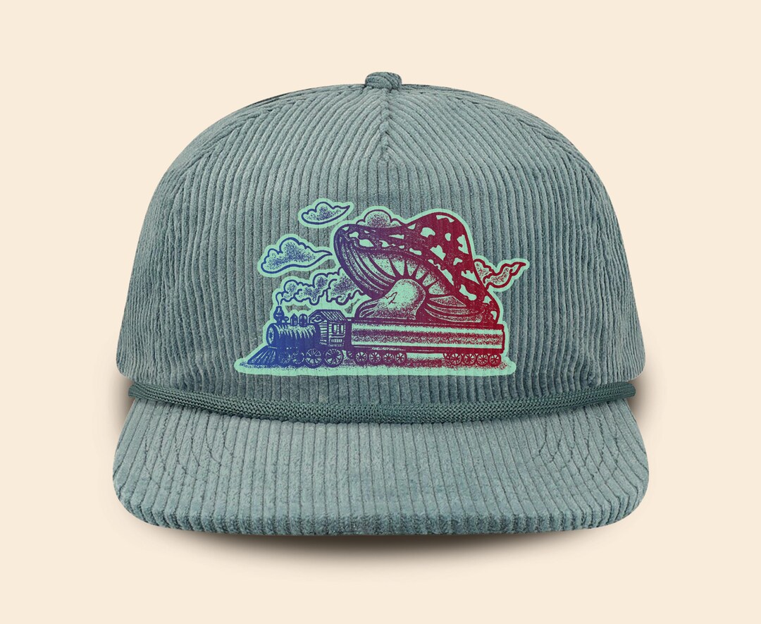 Mushroom Train Hat, Bluegrass Fan Hat, Blue Denim Adjustable Hat, Blue ...