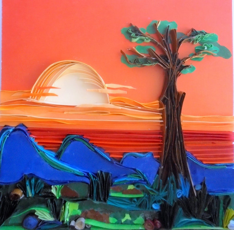 Quilling Sunset Baobab, Tree Life Spring Paper, Valentine Gift, Wedding ...