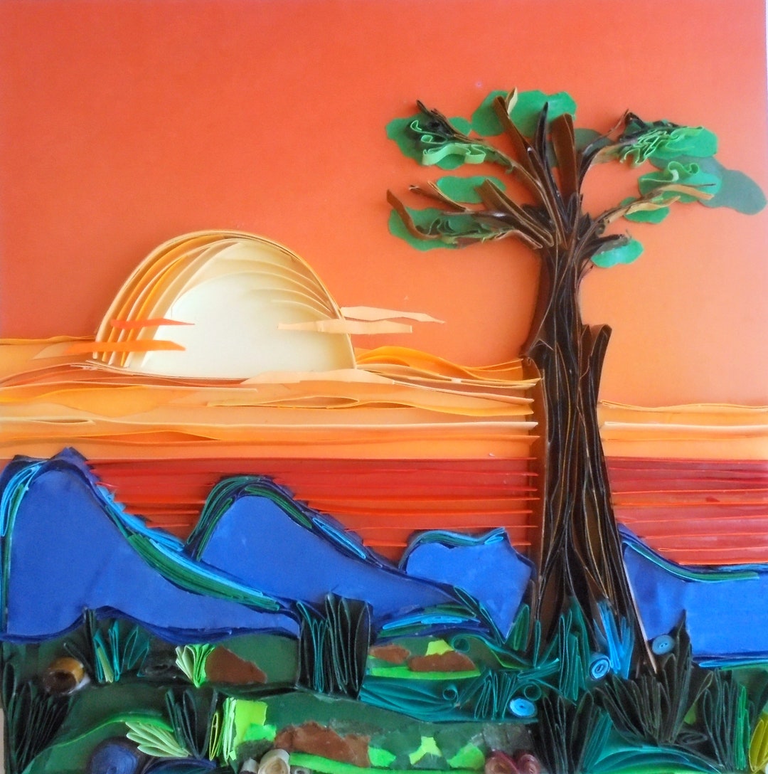 Quilling Sunset Baobab, Tree Life Spring Paper, Valentine Gift, Wedding ...