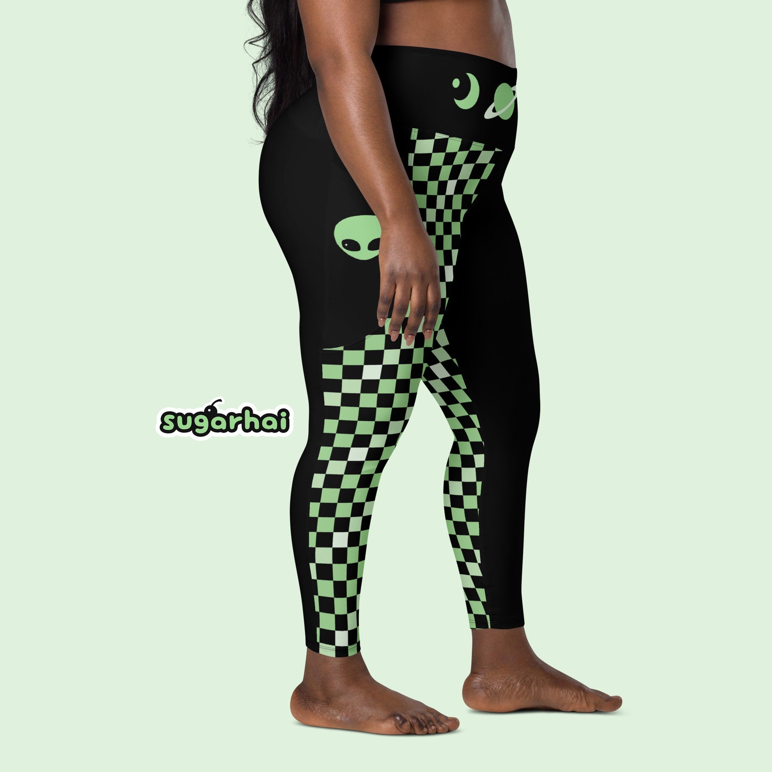 Pastel Goth Leggings With Pockets Space Alien Details Plus - Etsy