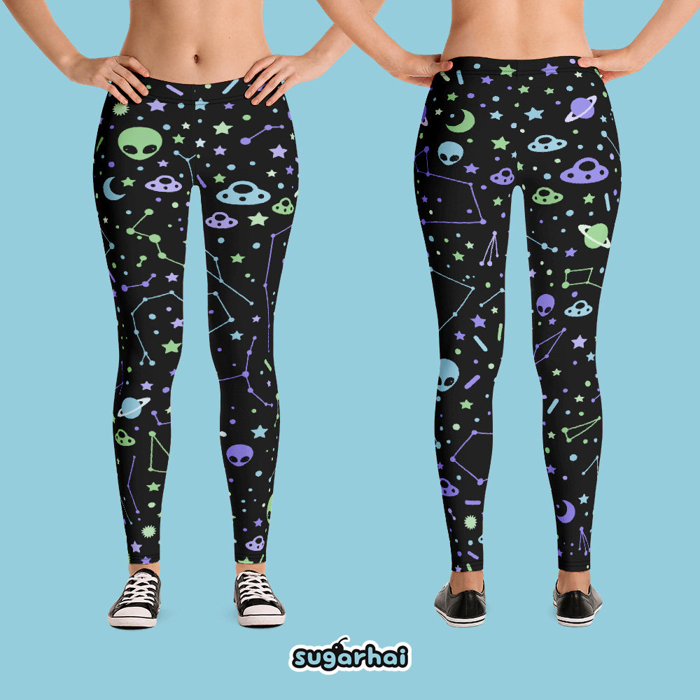 Space Grunge Constellation Leggings With Aliens and Ufos - Etsy