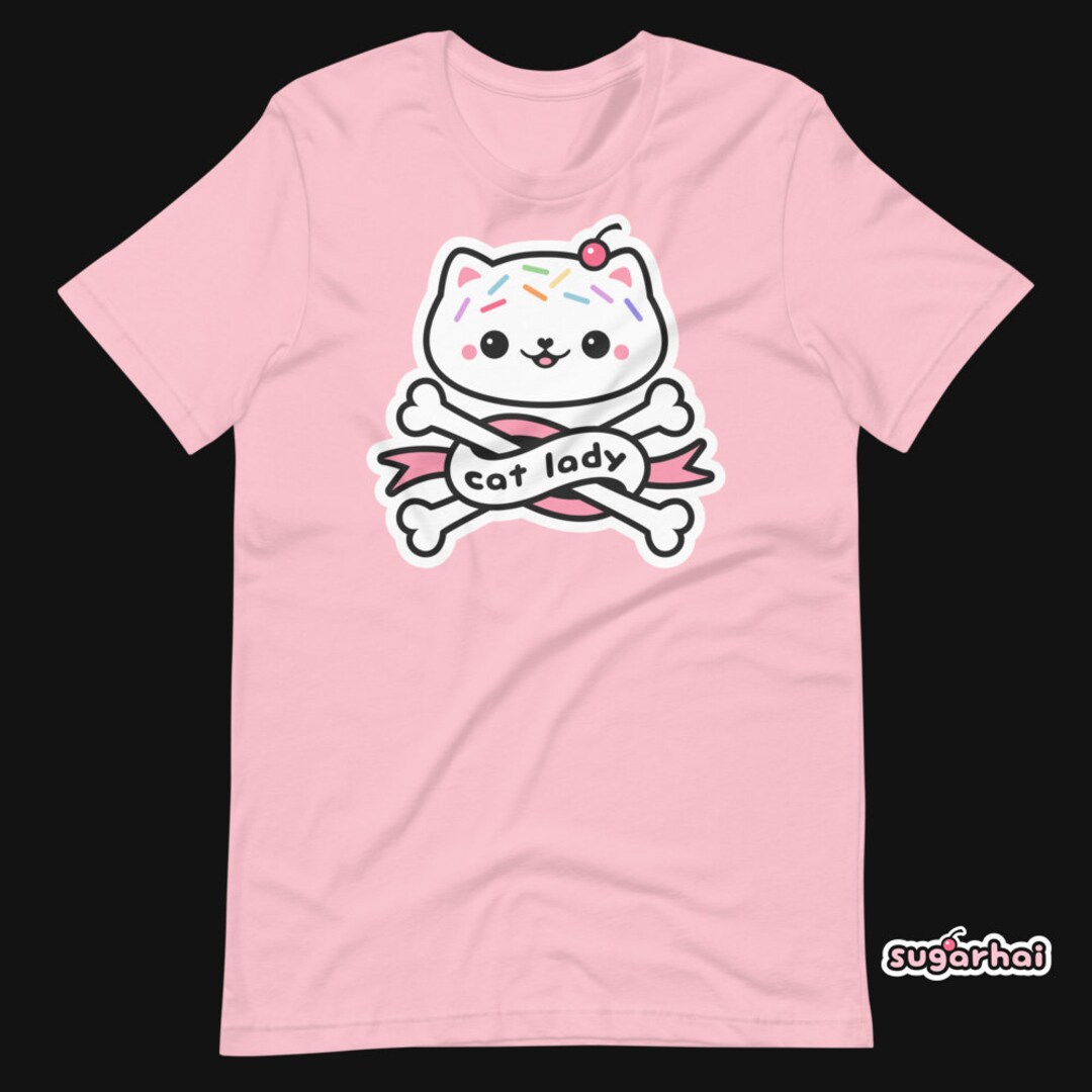 Cat Lady Shirt, Cute Kitty Skull and Crossbones, Kawaii Clothing, T ...