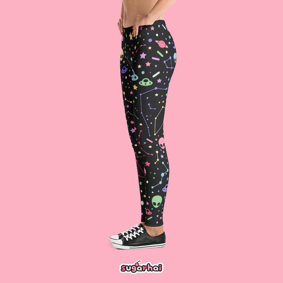 Space Grunge Constellation Leggings with Aliens and UFOs, Celestial ...