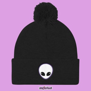 Alien Head Pom Pom Knit Cap, Alien Beanie, Pastel Goth Cute Winter Hat ...