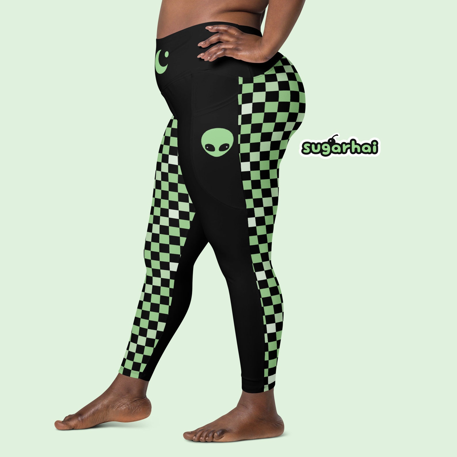 Pastel Goth Leggings With Pockets Space Alien Details Plus - Etsy