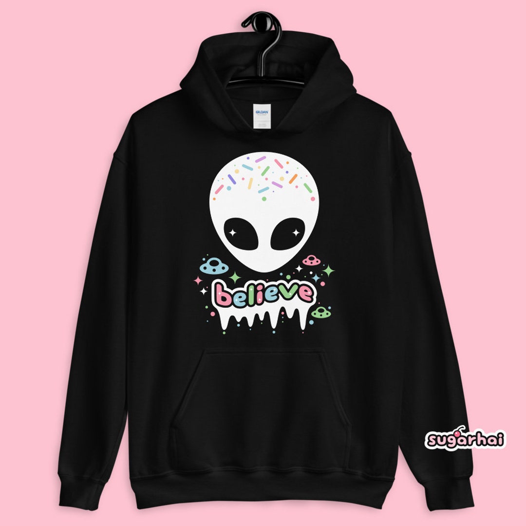 Believe in Aliens Space Grunge Hoodie | Pastel Goth Hooded Sweatshirt ...