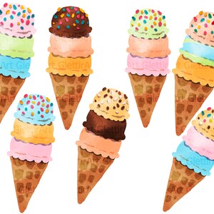 Ice Cream Watercolor Clipart, Instant Download, Triple Scoop, Ice Cream ...