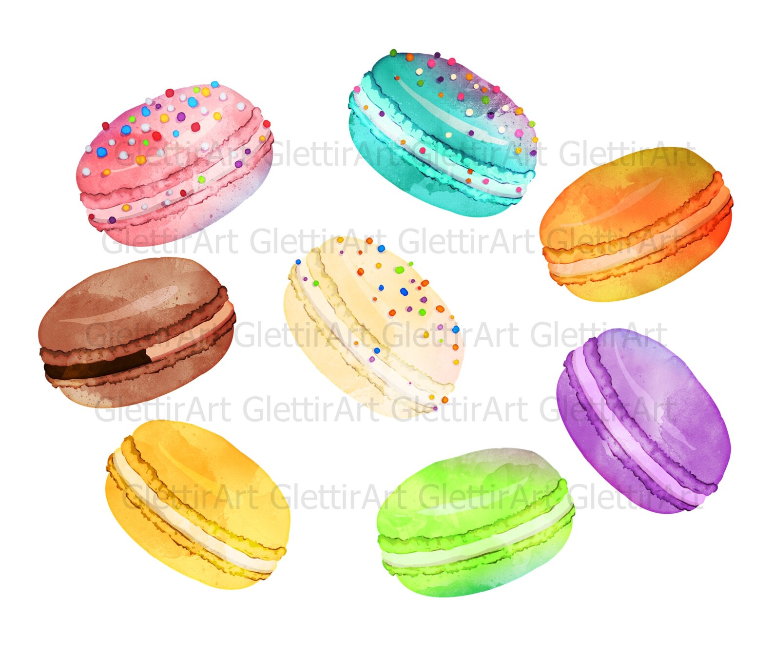 Watercolor Macarons Clipart, Instant Download, Cookie Clip Art, French ...