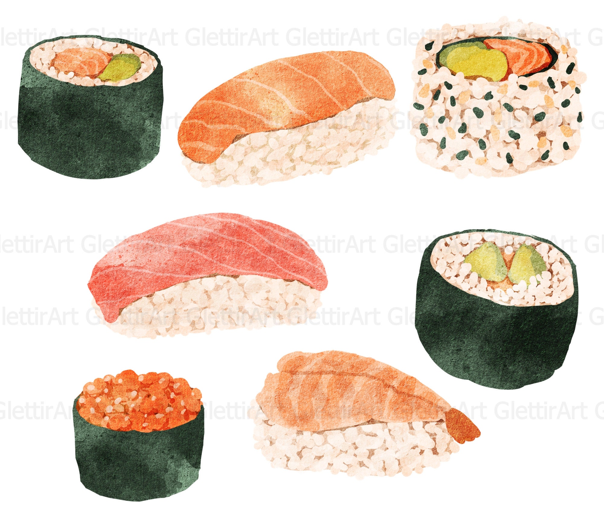 Sushi Watercolor Clipart, Instant Download, Sushi, Food Clipart - Etsy