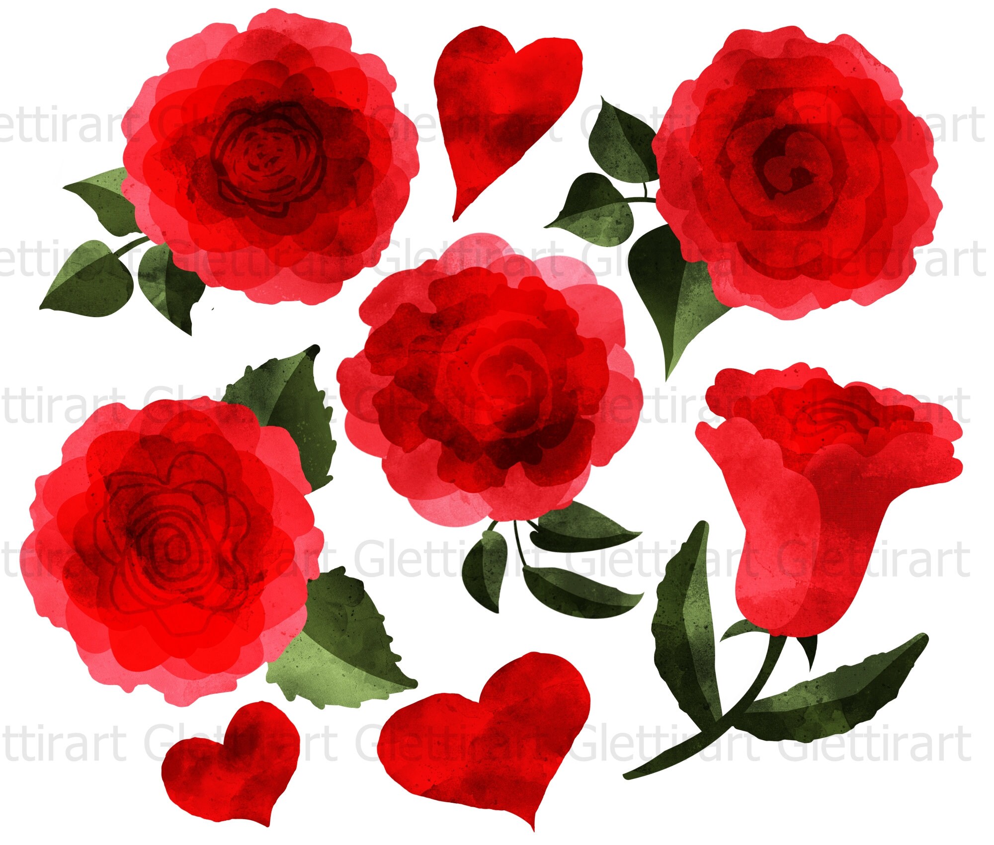 Rose Watercolor Clipart Instant Download Valentines Clipart - Etsy