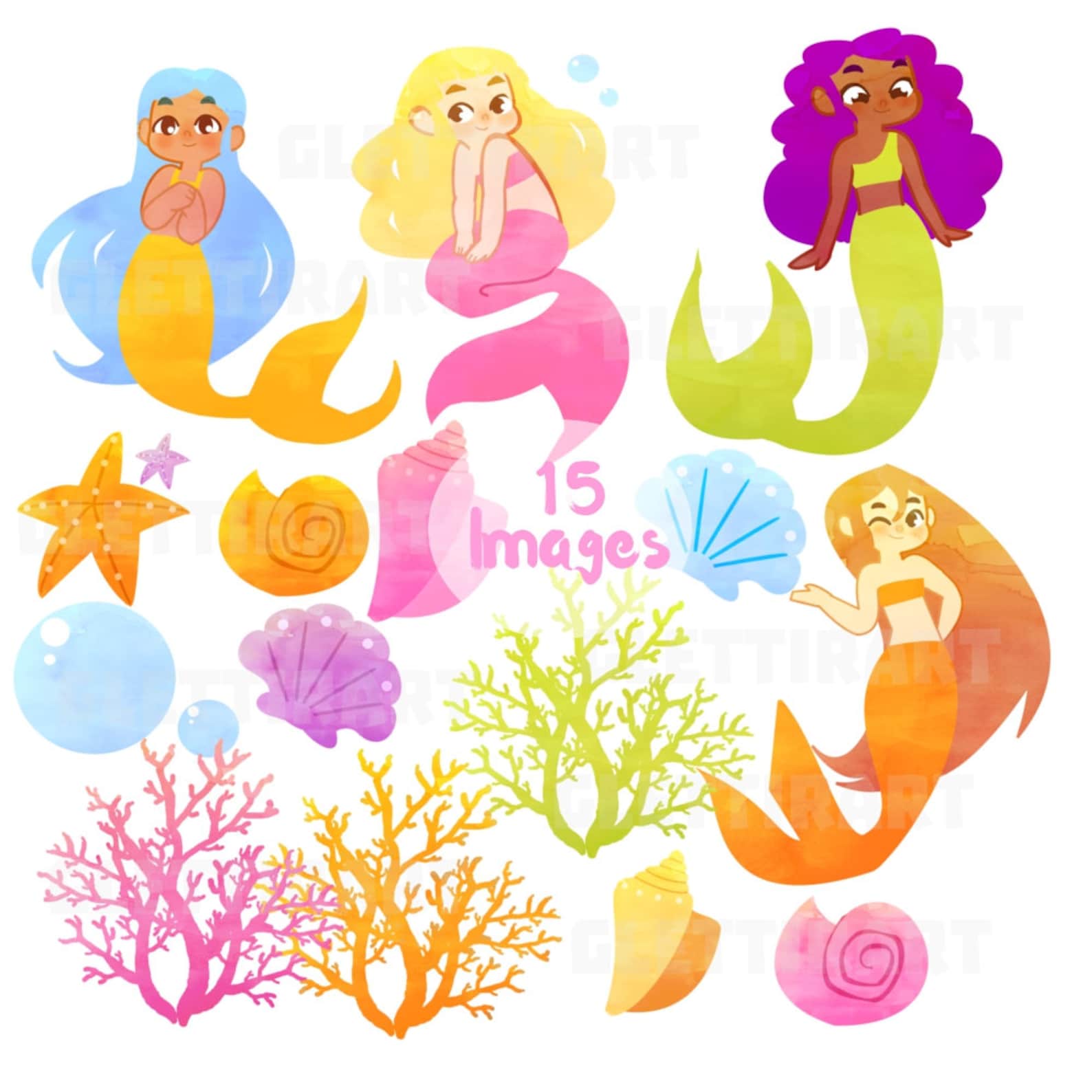 Cute Mermaid Clipart Mermaid Clip Art for Personal and | Etsy