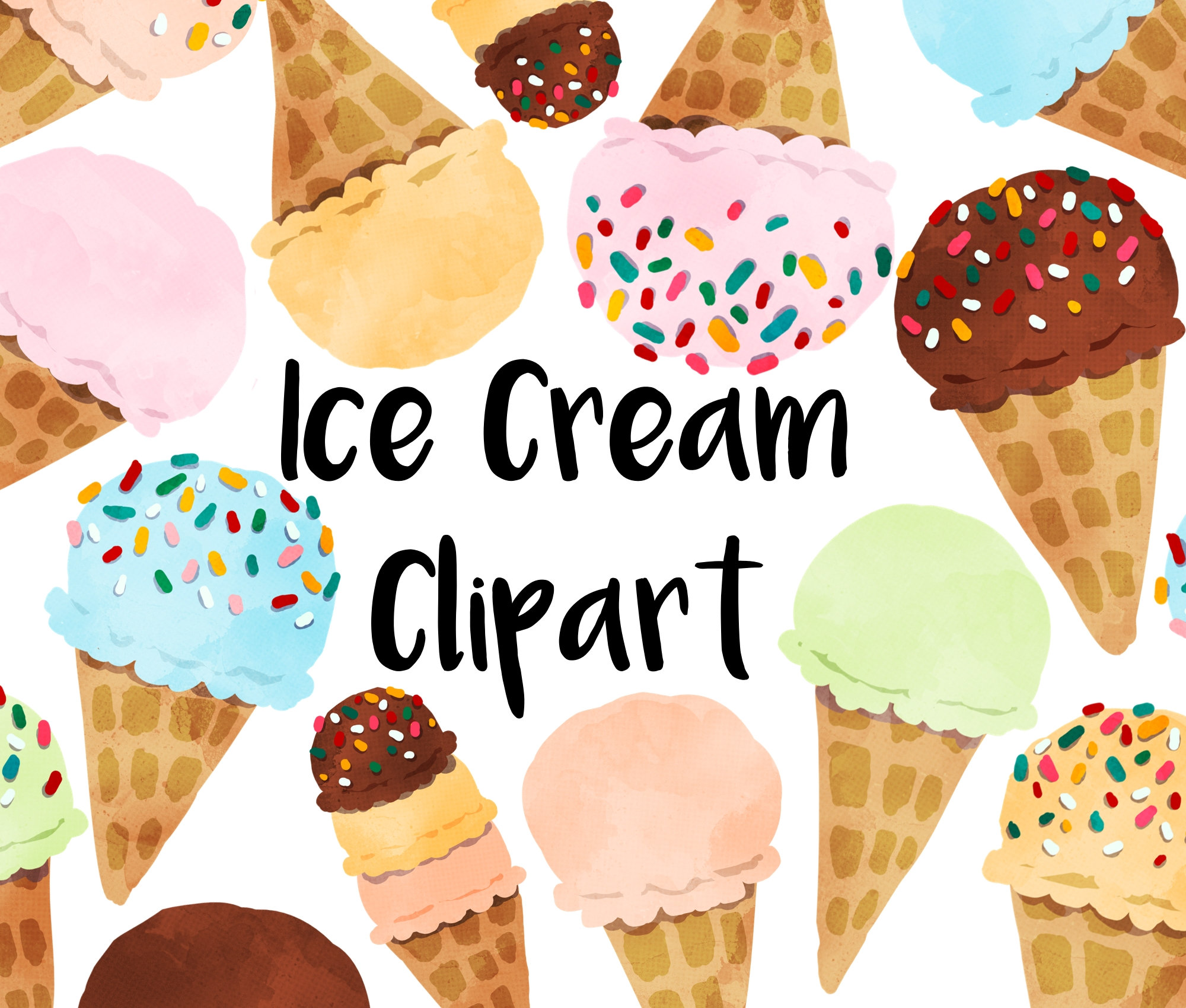 Ice Cream Watercolor Clipart, Instant Download, Ice Cream Clip Art ...