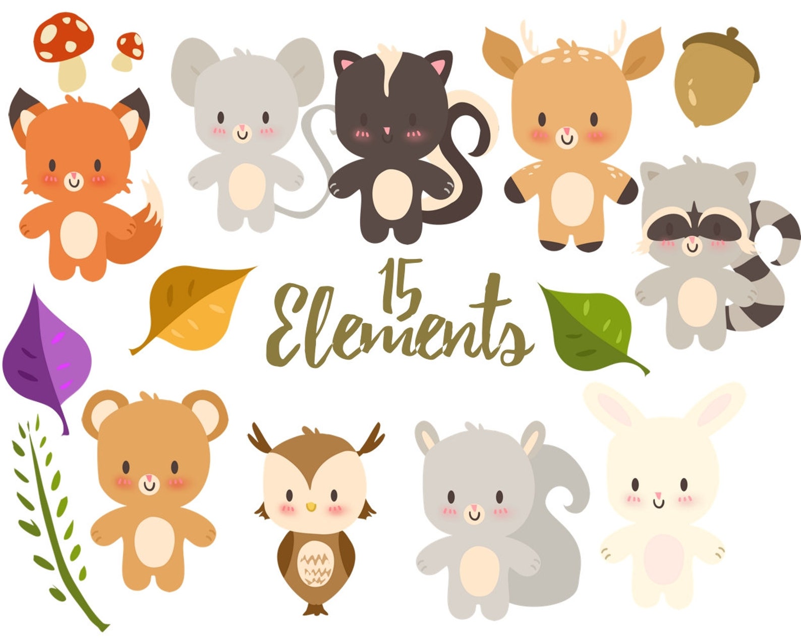 Cute Woodland Animals Clipart, Animals Clipart, for Personal and ...