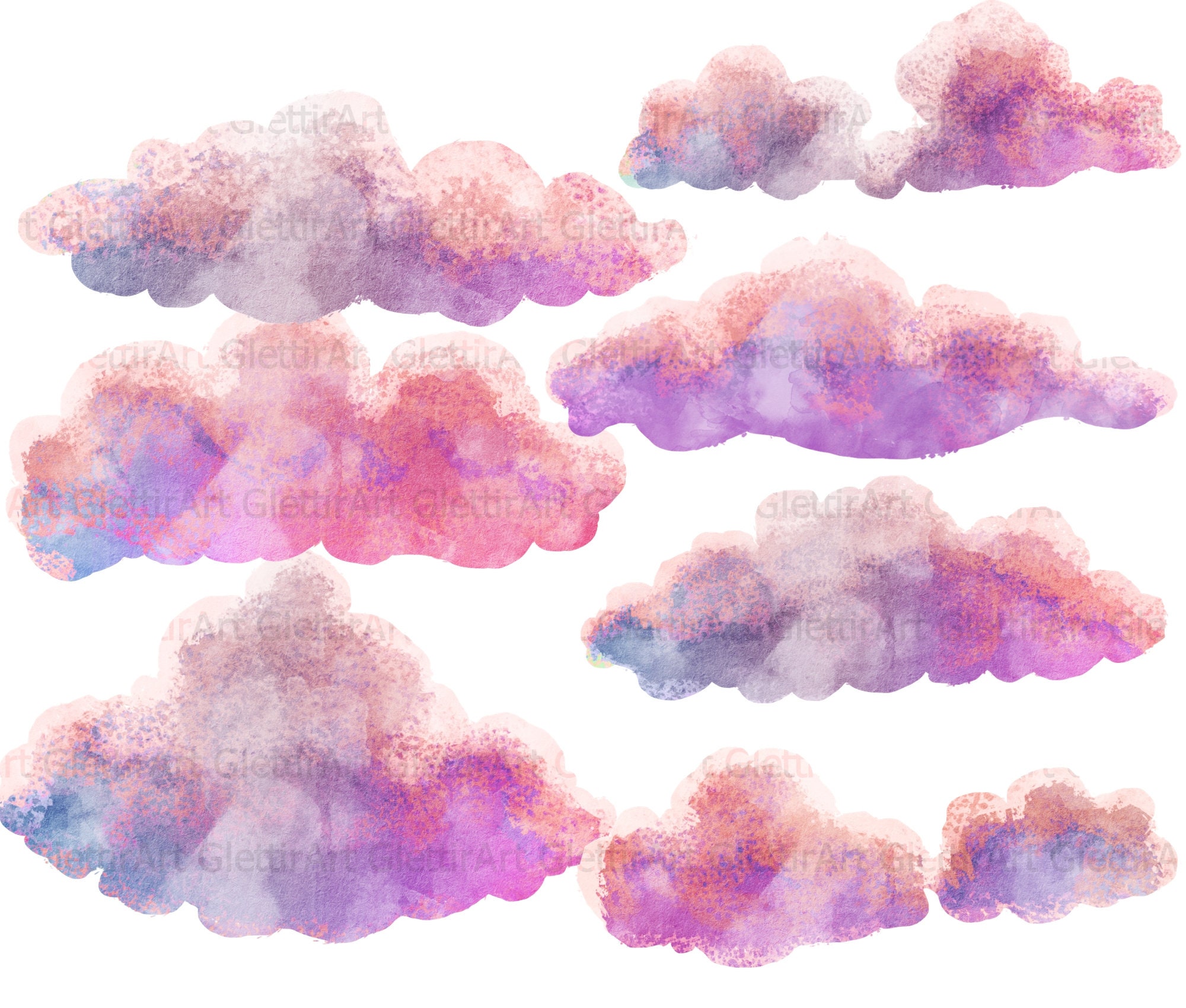 Cloud Watercolor Clipart, Instant Download, Pastel Clip Art - Etsy