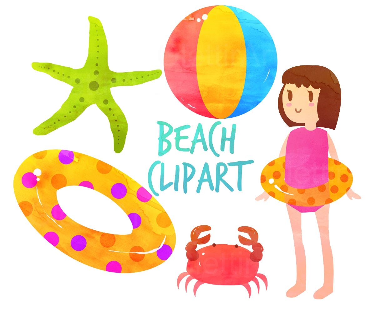 Watercolor Beach Day Clipart Instant Download Beach Ball - Etsy