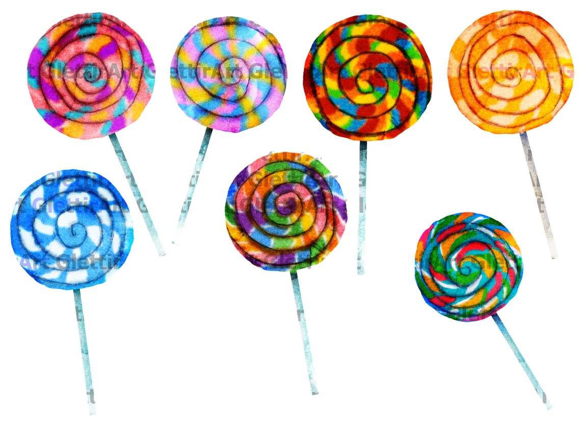 Lollipop Watercolor Clipart, Instant Download Candy Clip Art, Sweets ...