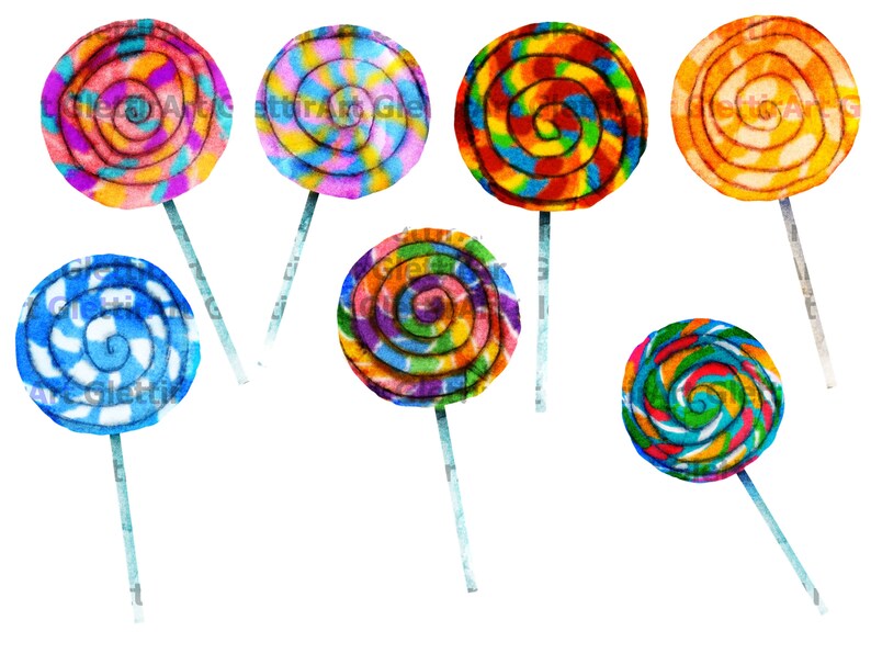 Lollipop Watercolor Clipart, Instant Download Candy Clip Art, Sweets ...
