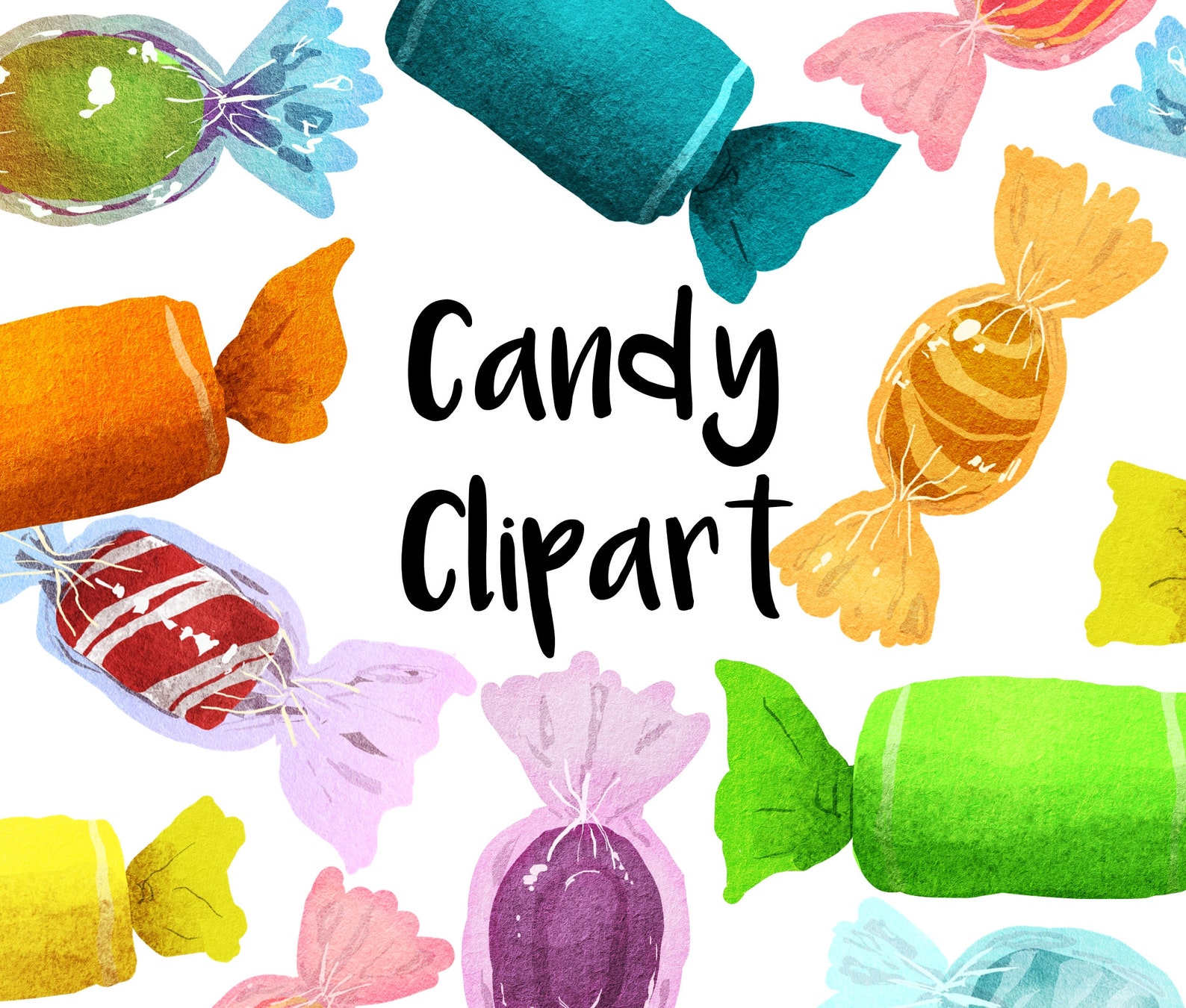 Candy Watercolor Clipart, Instant Download, Colorful Candy Clip Art ...