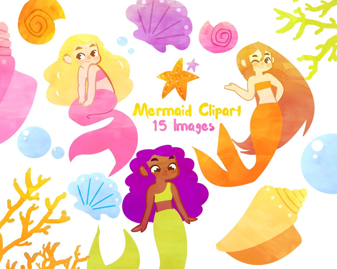Cute Mermaid Clipart Mermaid Clip Art for Personal and | Etsy