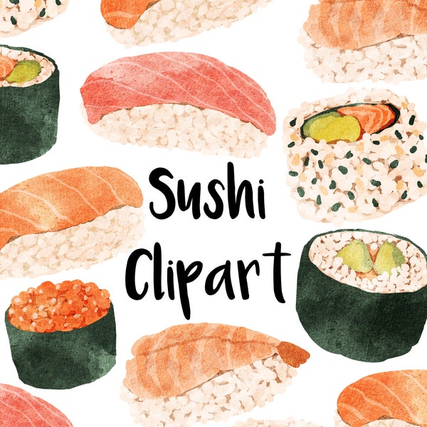Watercolor Sushi Clipart - Etsy