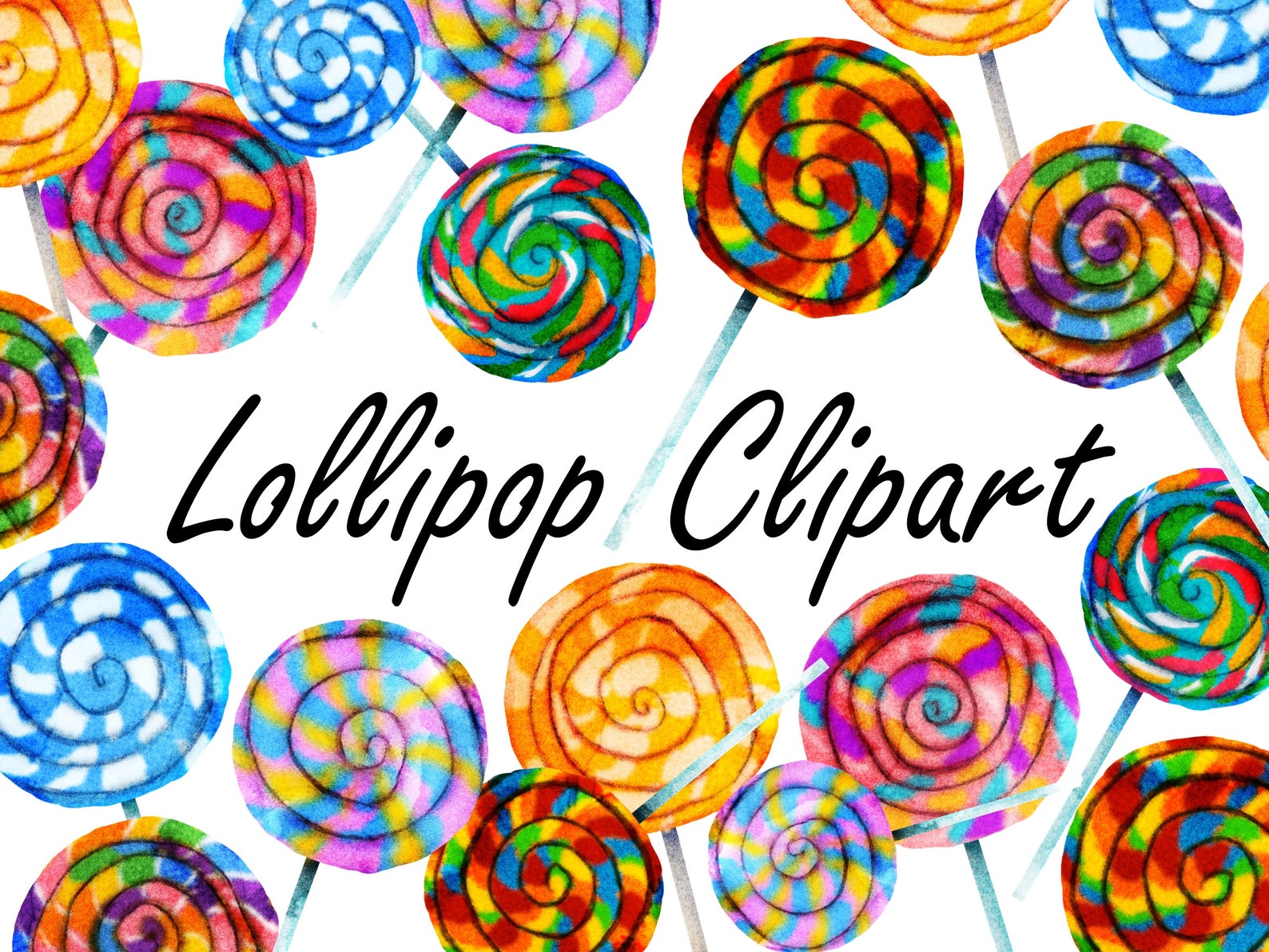 Lollipop Watercolor Clipart, Instant Download Candy Clip Art, Sweets ...