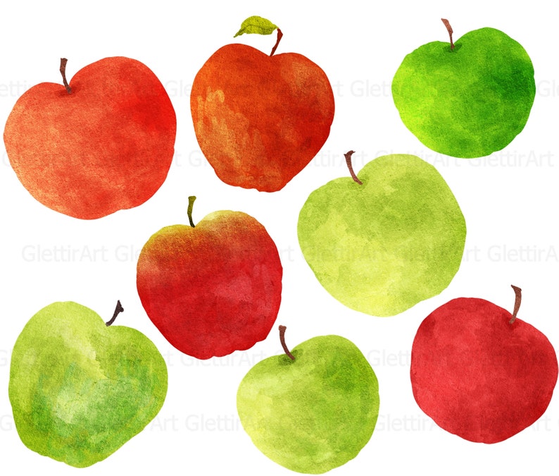 Apple Watercolor Clipart, Instant Download, Apples Clip Art, Fruit ...