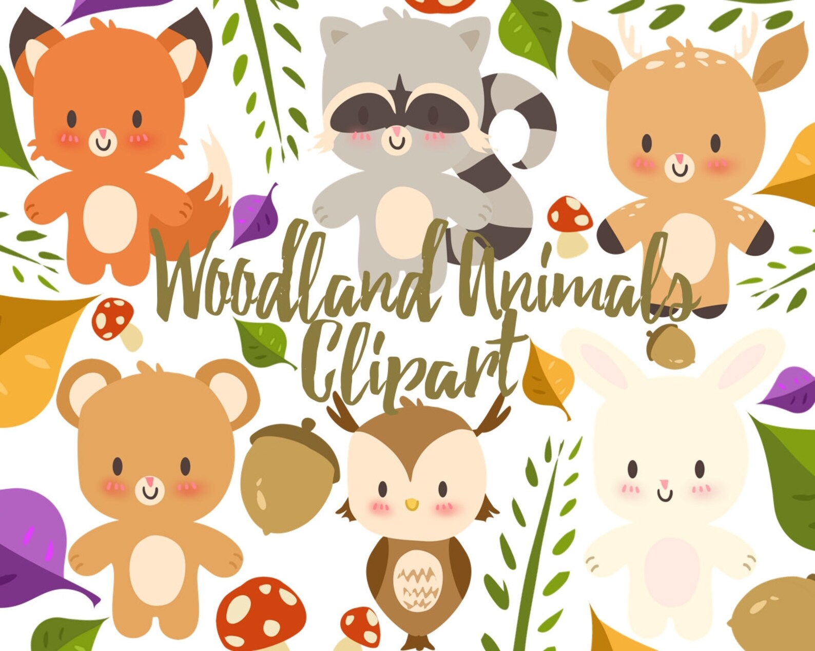 Cute Woodland Animals Clipart Animals Clipart for Personal - Etsy