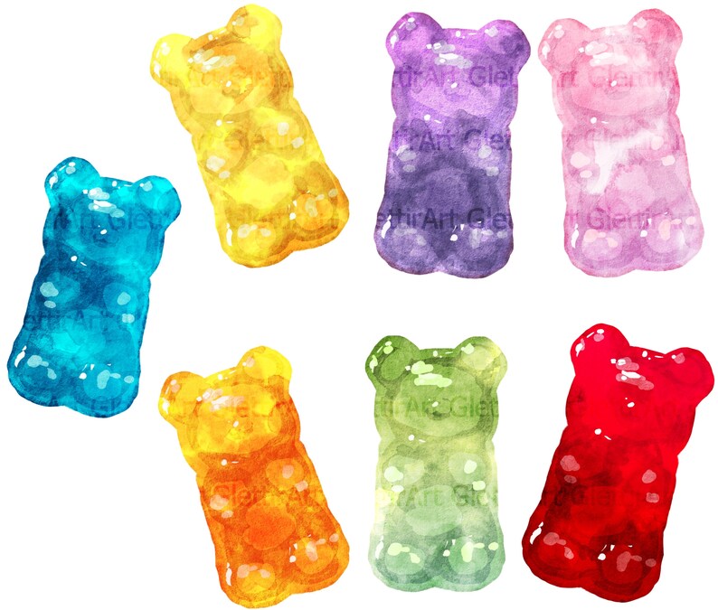 Gummy Bear Watercolor Clipart, Candy Clip Art, Instant Download ...