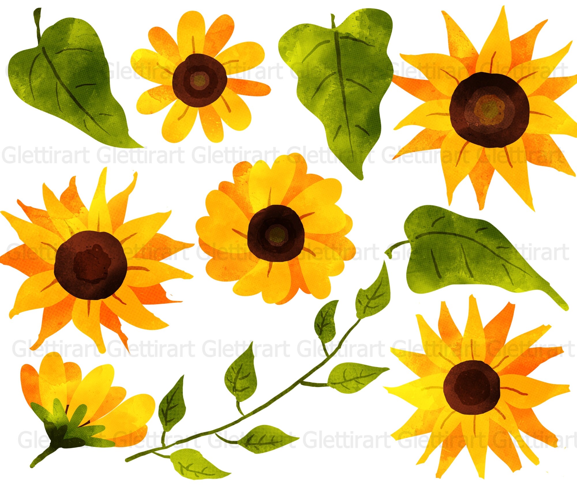 Sunflower Watercolor Clipart, Sunflowers Clip Art, Digital Clipart ...